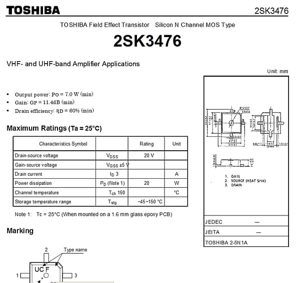 Comprar 2SK3476 Mosfet de RF P/ icom Ic-v8 E Vx-160/vx-180 UDF - Toni ...